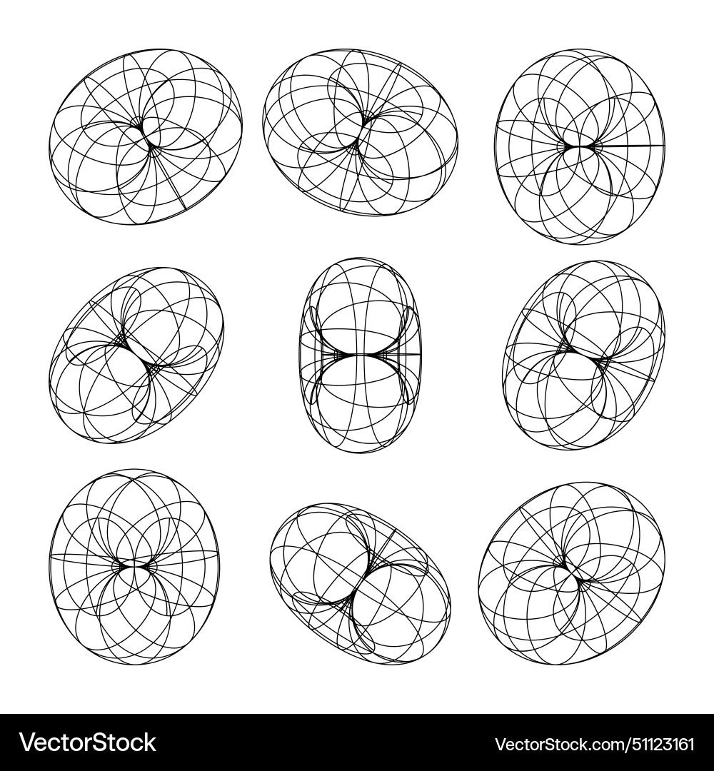 Wireframe shapes lined torus perspective mesh Vector Image