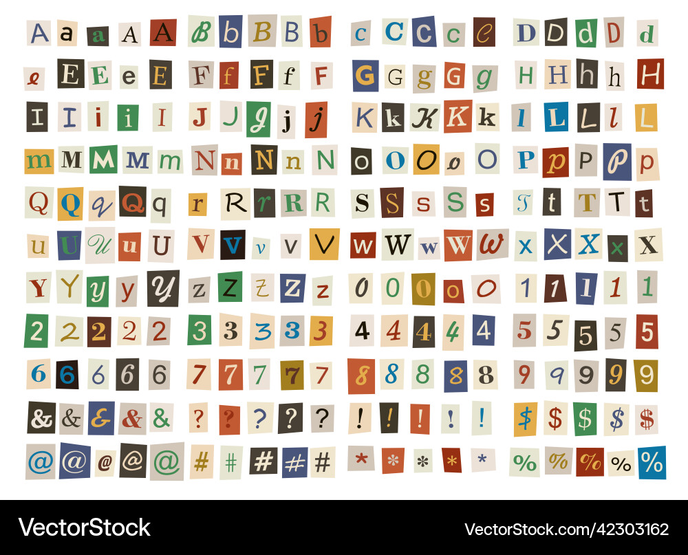 Anonymous newspaper letters and numbers set Vector Image