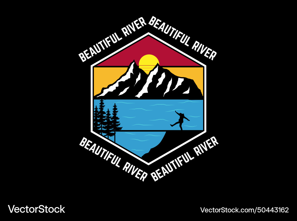 Beautiful river retro design landscape Royalty Free Vector