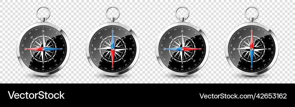 Realistic silver vintage compass with marine wind Vector Image