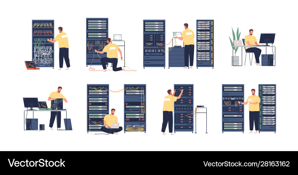 System administrator flat set Royalty Free Vector Image