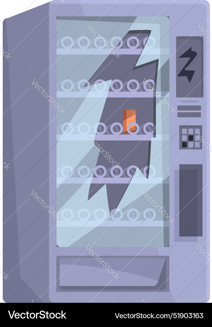 Broken vending machine with cracked glass standing