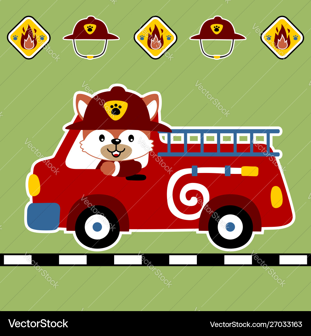 Cute firefighter with fire engine symbol cartoon Vector Image