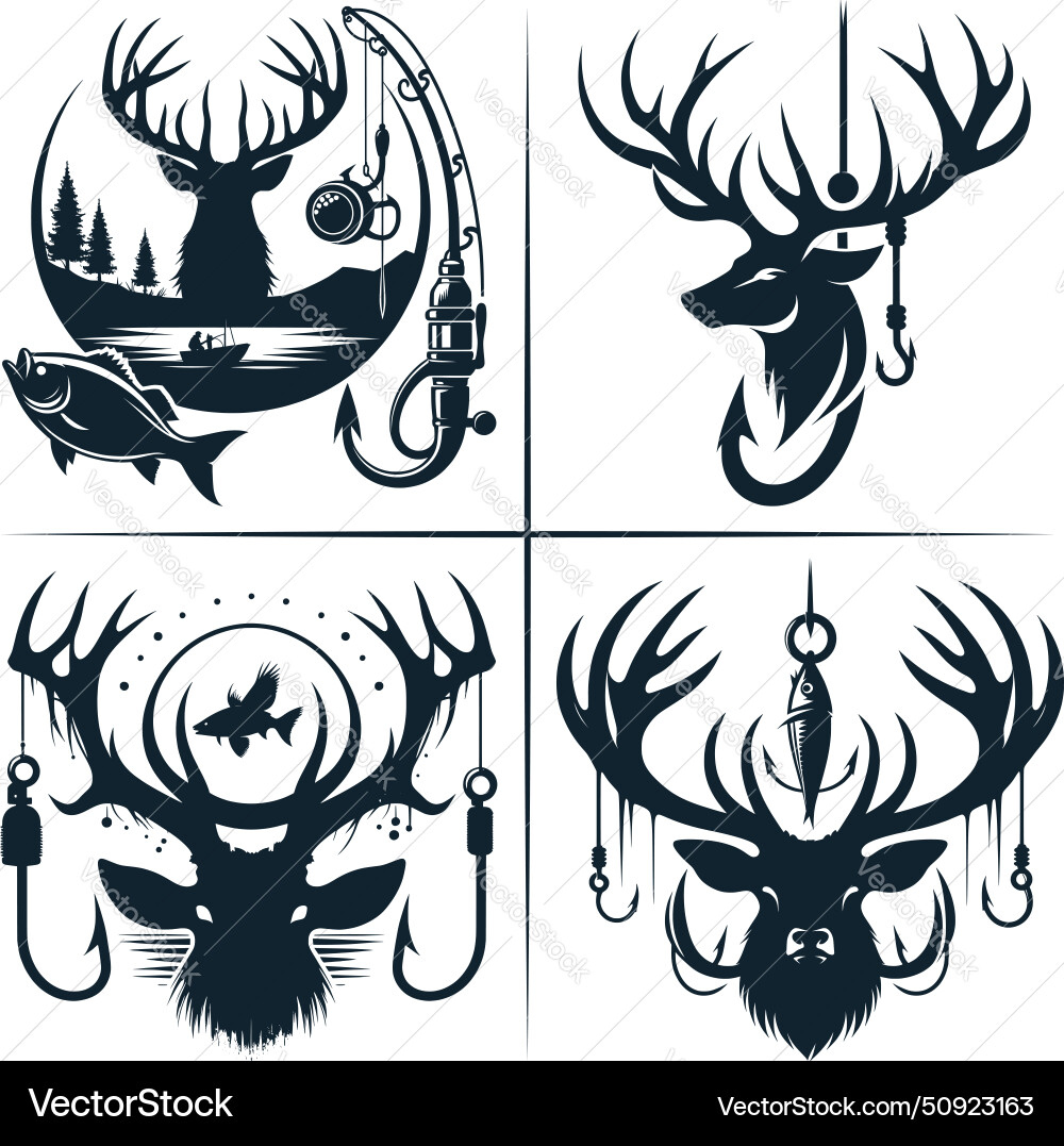 Deer hunting and fishing hook Royalty Free Vector Image