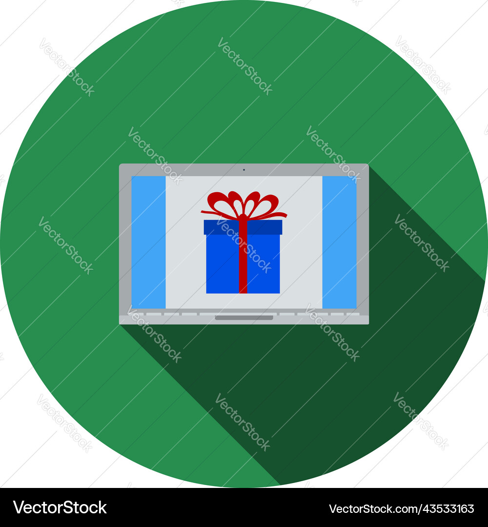 Laptop with gift box on screen icon Royalty Free Vector