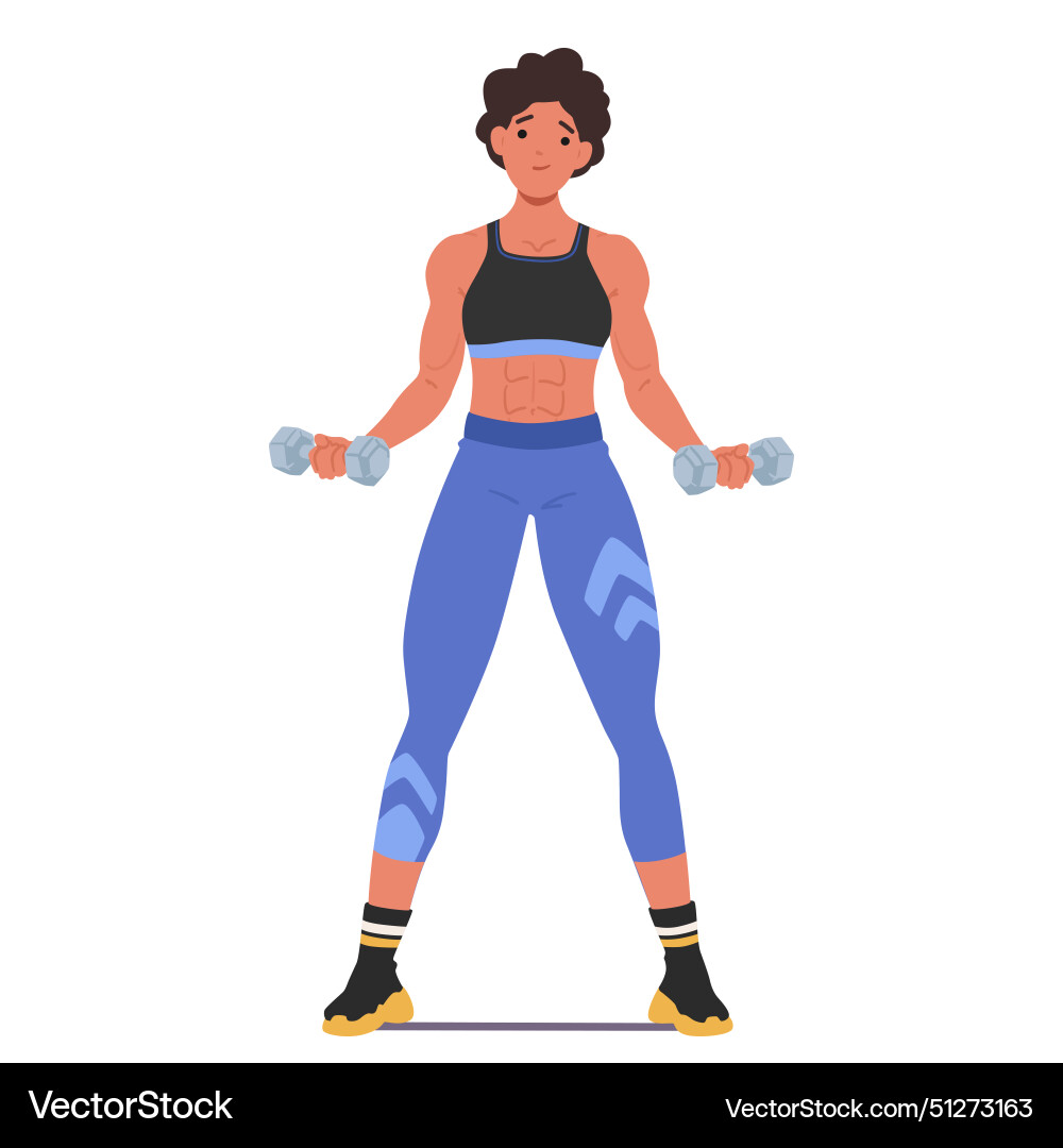 Muscular female bodybuilder confidently lifting Vector Image