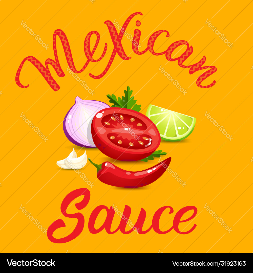Quality ingredients for salsa sauce cartoon Vector Image