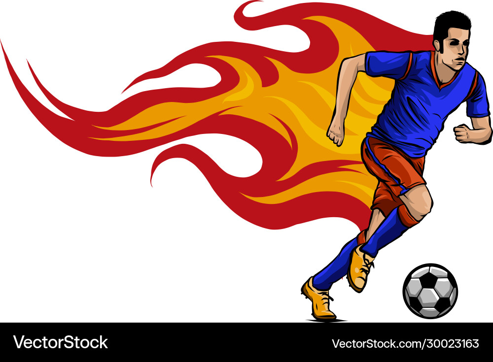 Soccer player kicking a ball and has background Vector Image