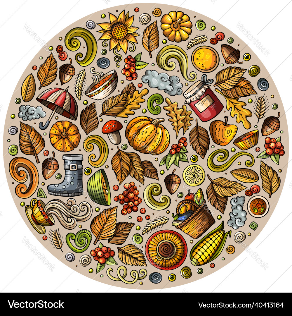 Autumn cartoon doodle objects symbols and items Vector Image
