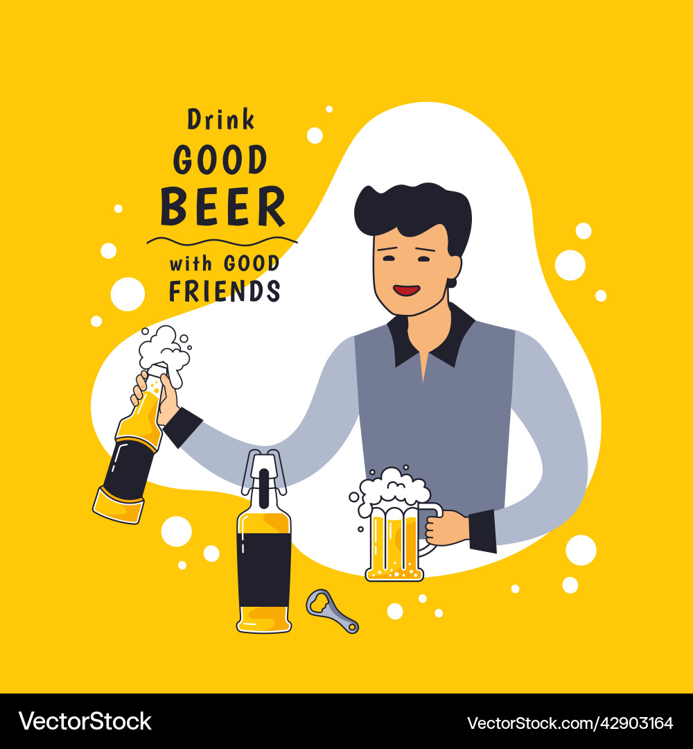 Man cheers drink hipster character drinking beer Vector Image