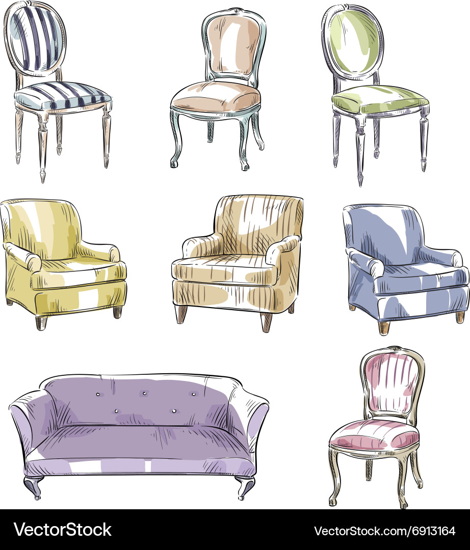 Set of hand drawn chairs and sofas Royalty Free Vector Image