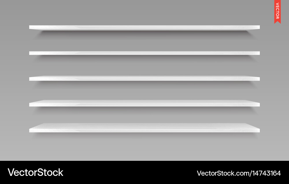 Set wood shelves isolated on wall background Vector Image
