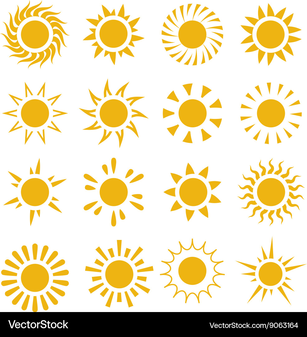Yellow summer sun symbols Royalty Free Vector Image