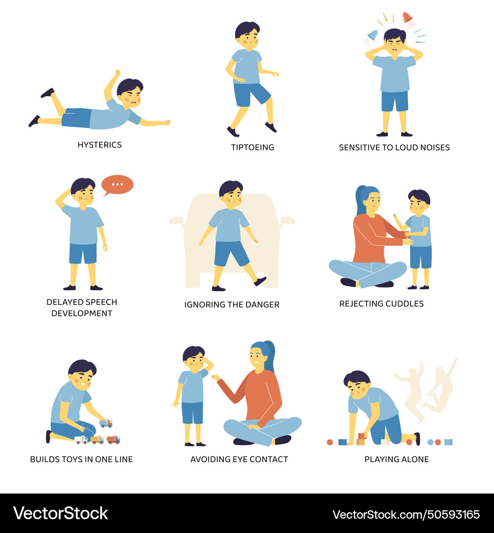 Autism signs flat set Royalty Free Vector Image