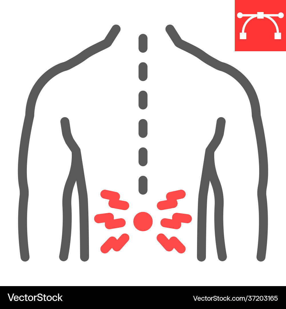 Back pain line icon spine and human Royalty Free Vector