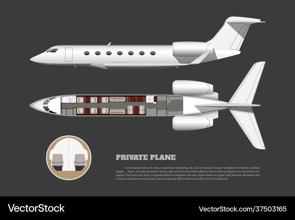 Business Jet Interior - Side & Top View Vector Image