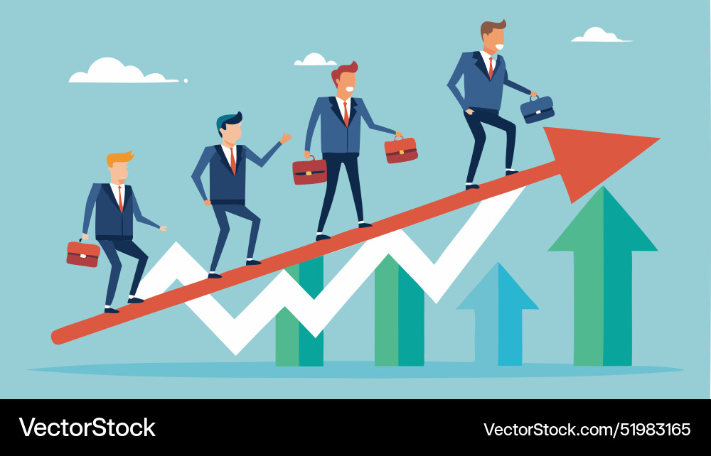 Businessmen balancing on a rising Royalty Free Vector Image