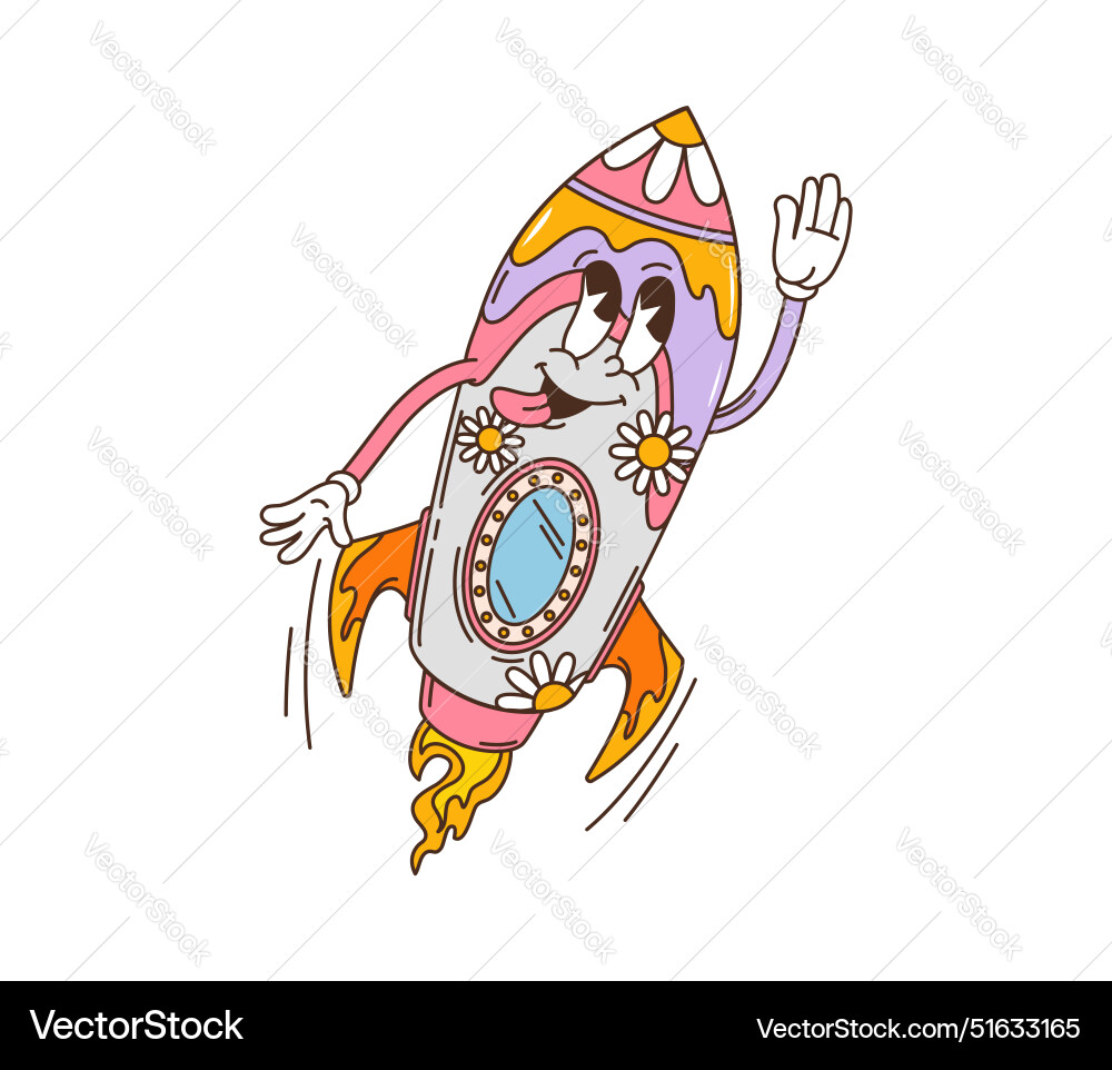 Cartoon groovy space rocket funky character Vector Image