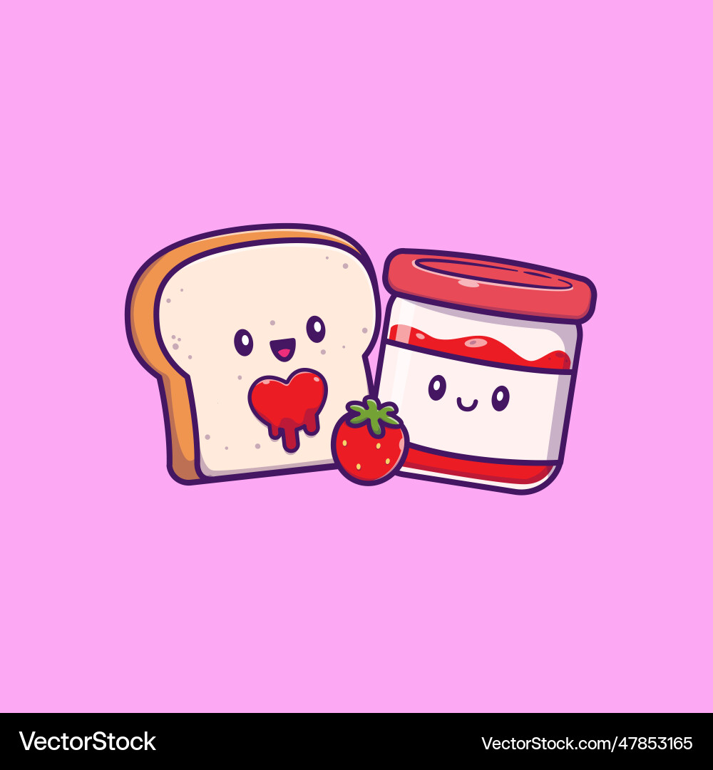 Cute bread with strawberry jam cartoon Royalty Free Vector