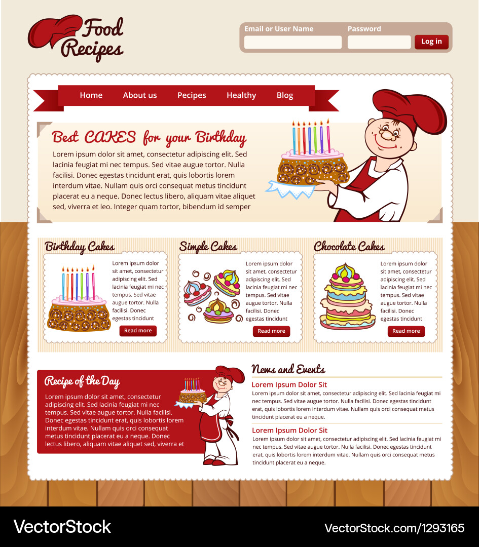 Food Recipe Website Template Royalty Free Vector Image