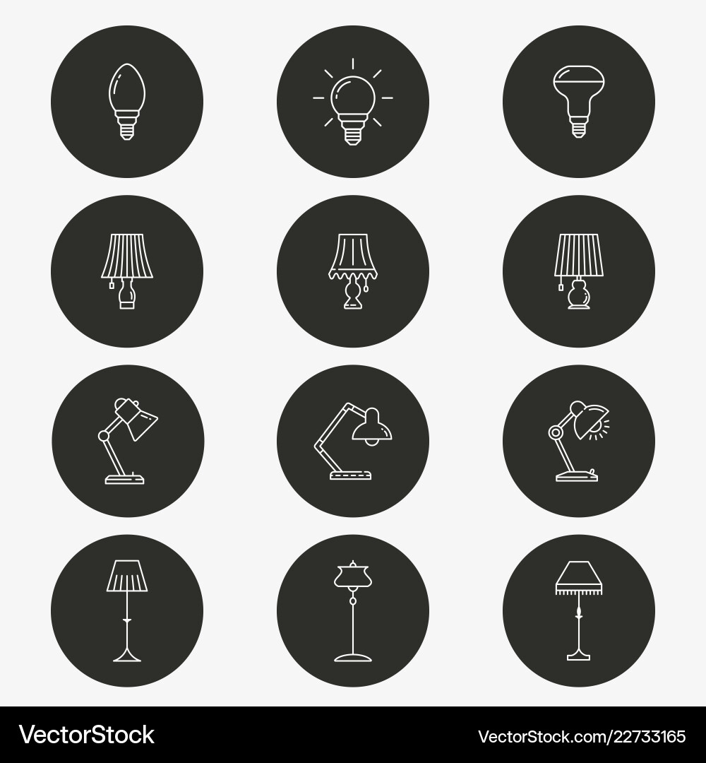 Lighting icon set round Royalty Free Vector Image