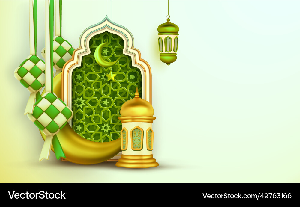 Islamic decoration background with ketupat mosque Vector Image