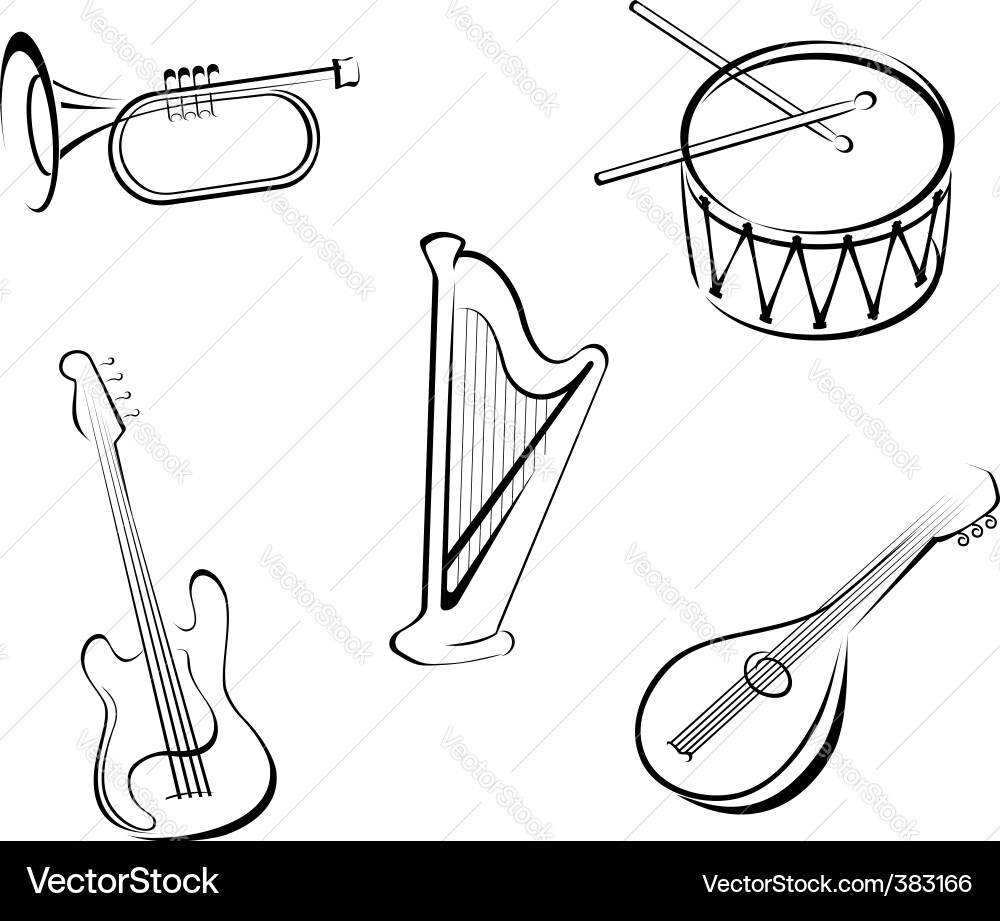 Musical Instrument Sketch Set Royalty Free Vector Image