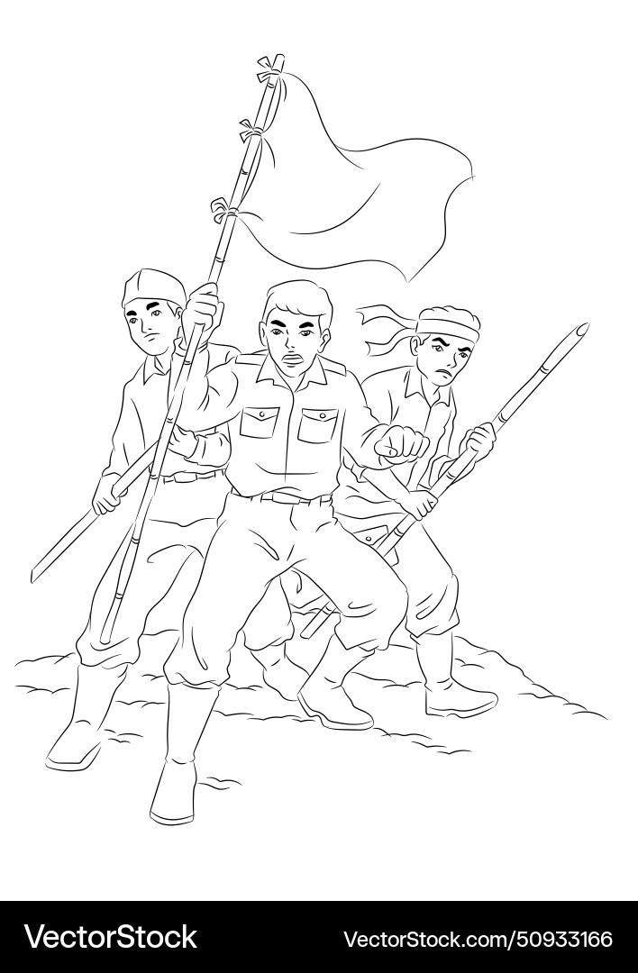 Three warriors stand guard on the battlefield Vector Image