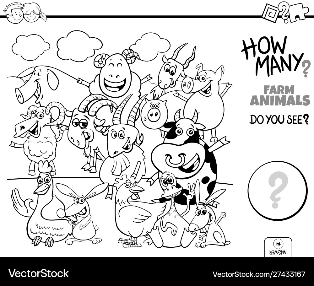 Counting farm animals educational task color book Vector Image