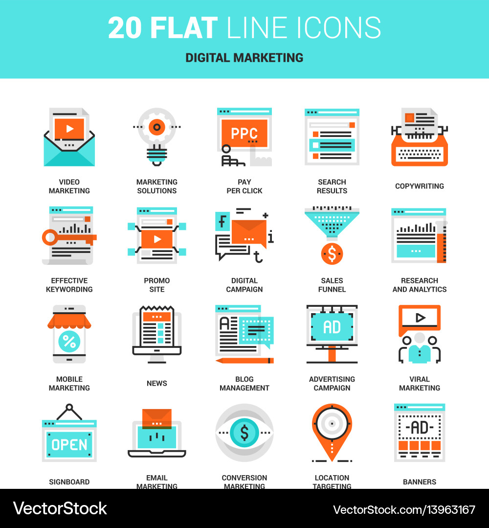 Digital Marketing Line Icons Royalty Free Vector Image