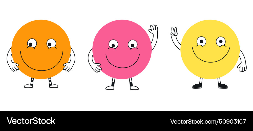 Funny cartoon smiling characters happy cheerful Vector Image