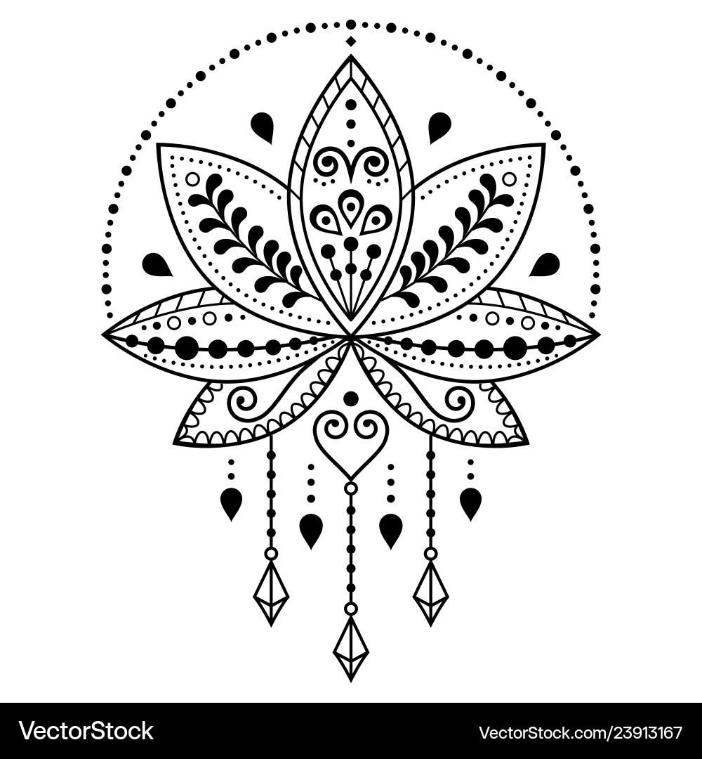 Indian lotus flower pattern mehndi henna t Vector Image