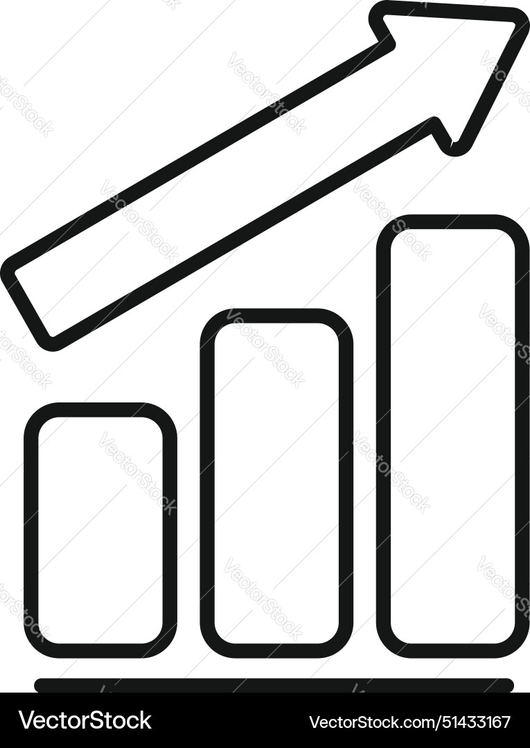 Rising bar graph with upward arrow line art icon Vector Image