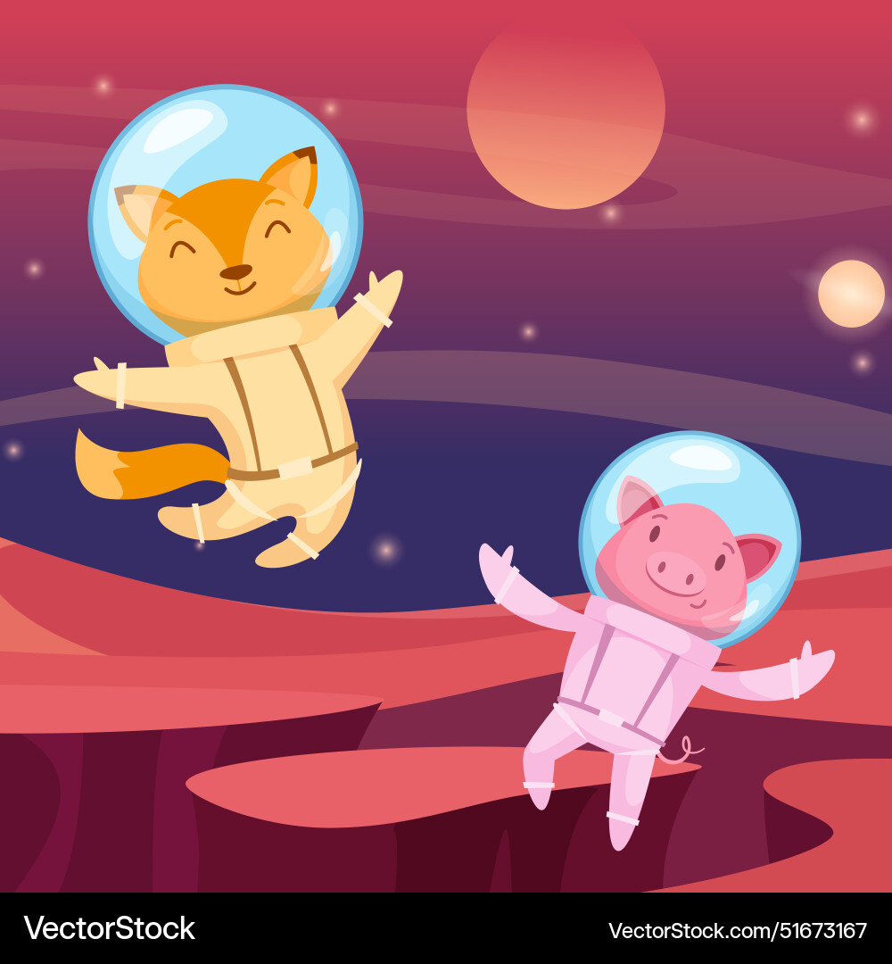 Space animals cartoon astronauts funny pets Vector Image