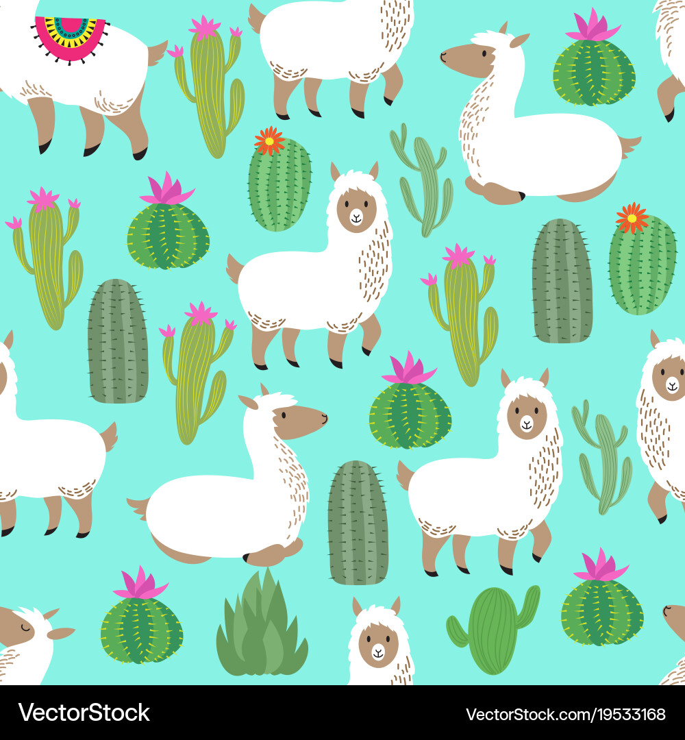 Alpaca seamless pattern cute llama baby Royalty Free Vector