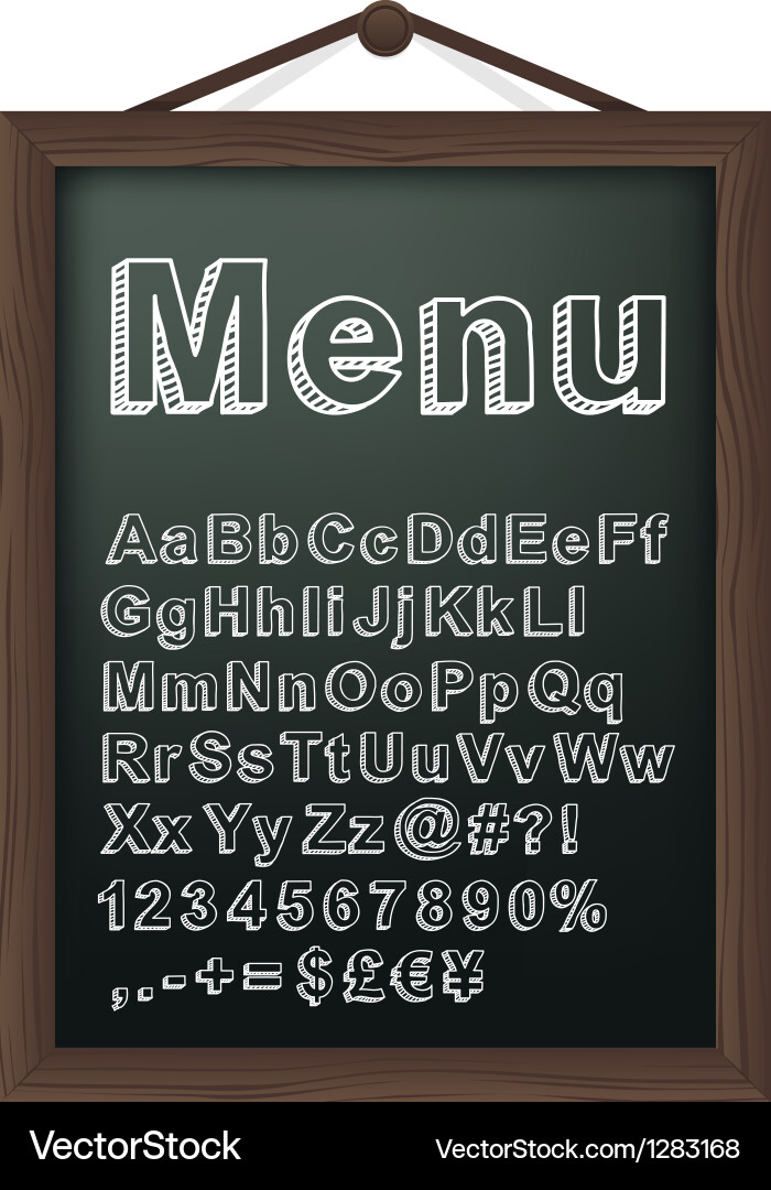 Cafe menu board with chalk alphabet Royalty Free Vector