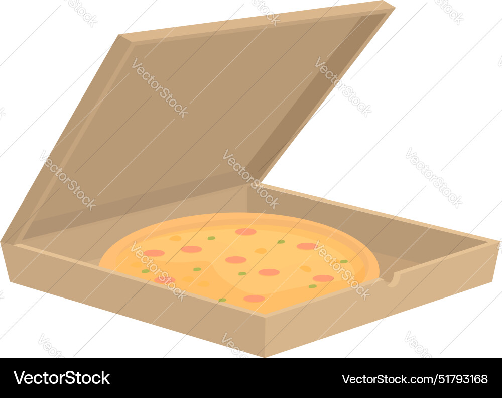 Cardboard pizza box open presenting delicious Vector Image