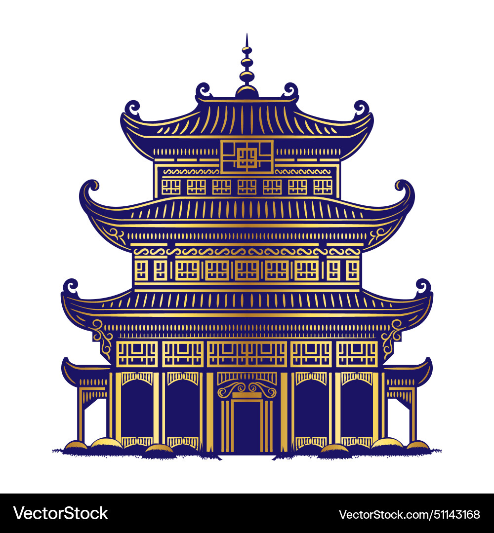 Chinese pagoda element with blue and golden Vector Image