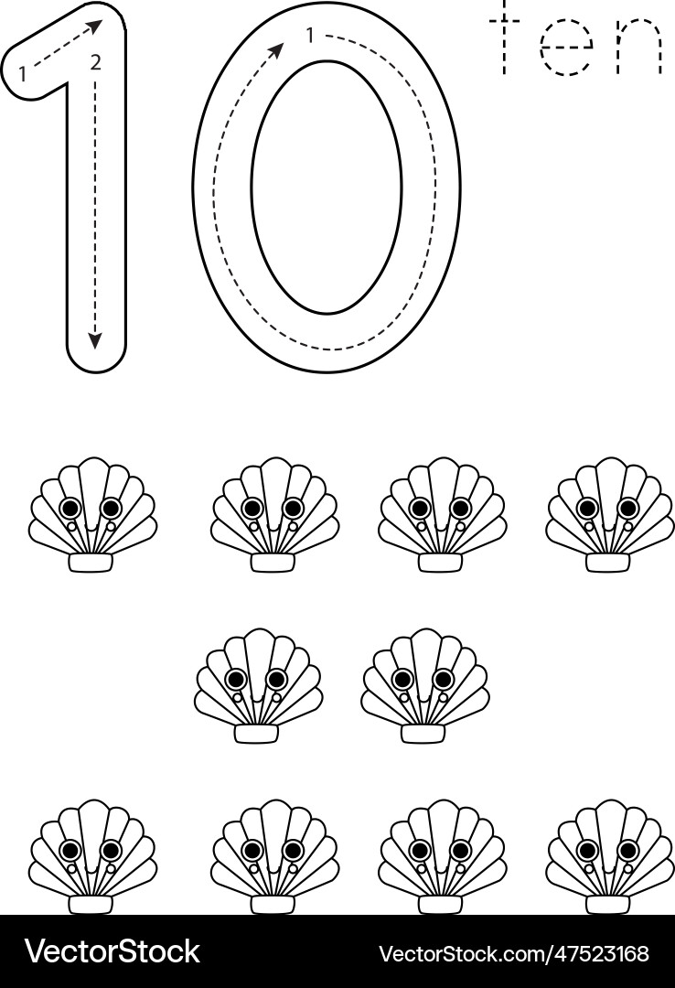 Flashcard number 10 preschool worksheet black Vector Image
