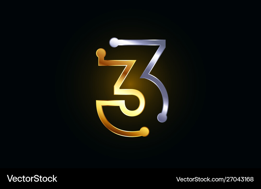 Metallic Number 3 Logo - Gold & Silver – Royalty-Free Vector | VectorStock