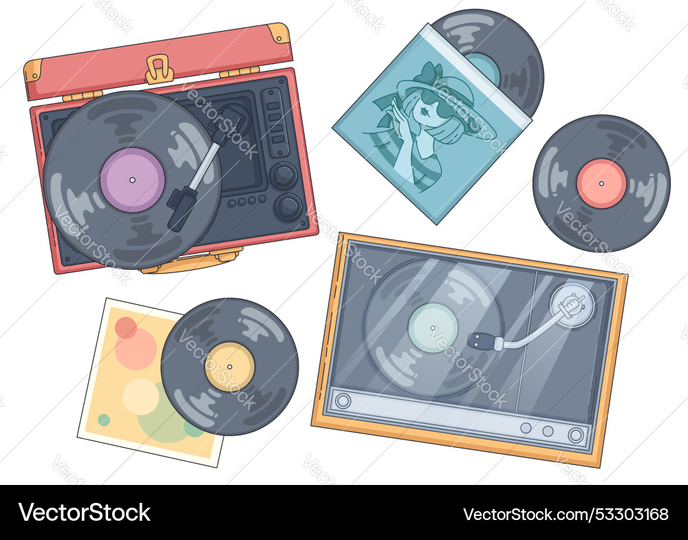 Vinyl record player with old disc plate Royalty Free Vector