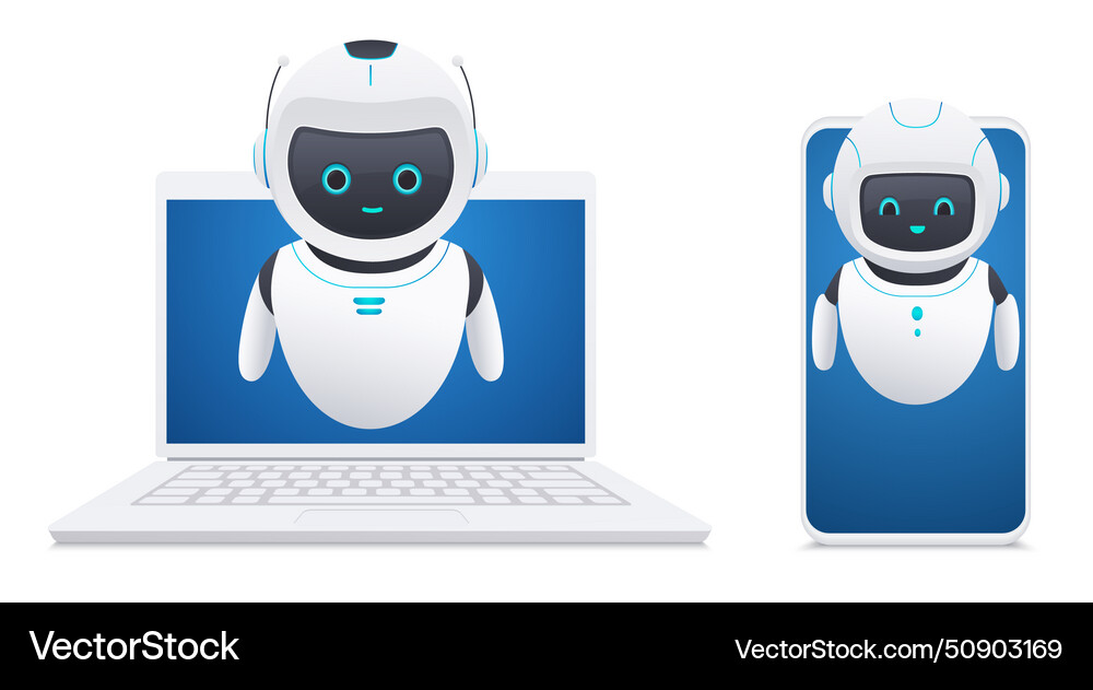 3d robot interacting with the interface of Vector Image