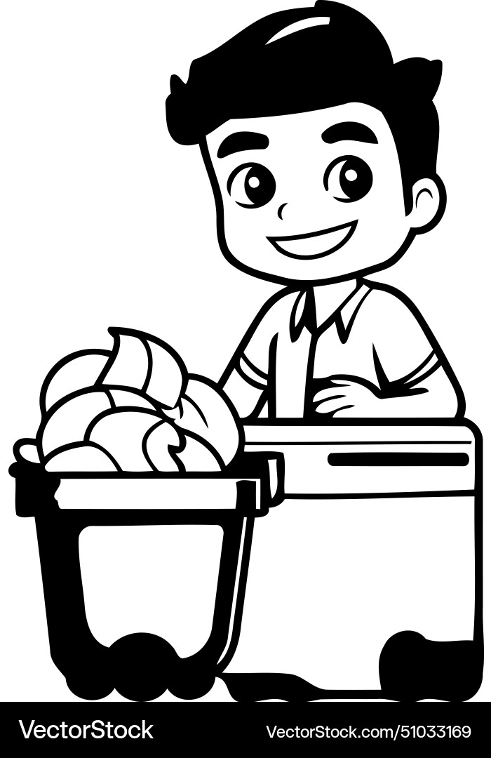 Cartoon boy throwing garbage in the trash can Vector Image