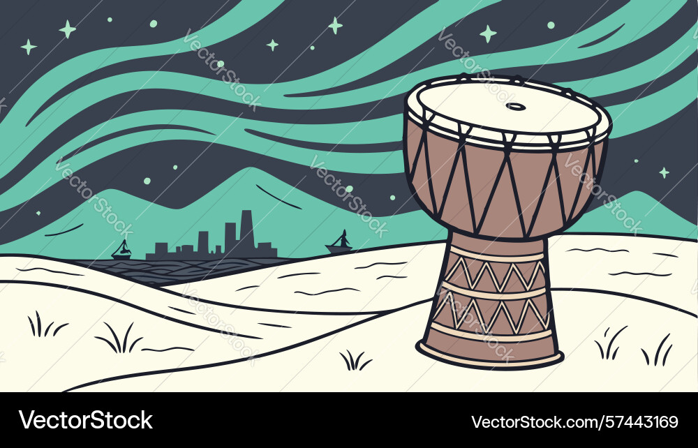 Drum in snowy field winter percussion design Vector Image