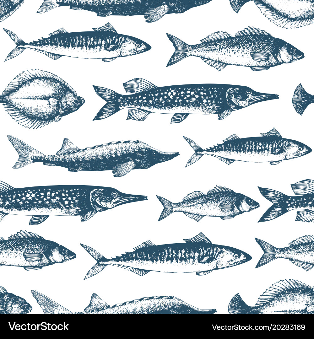 Fish seamless pattern for restaurants Royalty Free Vector
