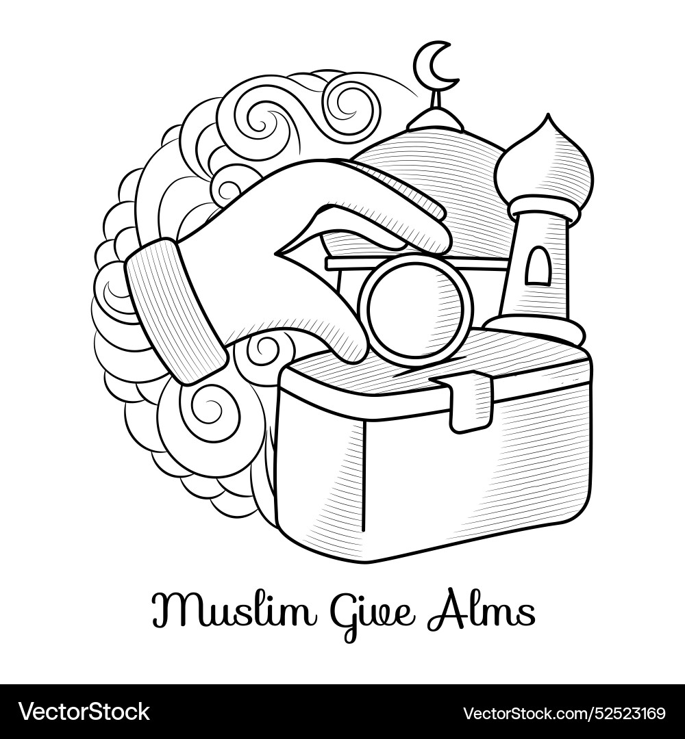 Hand drawn ramadan muslim giving alms doodle Vector Image