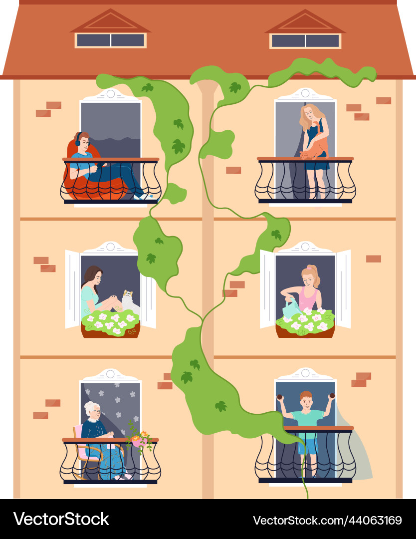 House with residents in their windows Royalty Free Vector