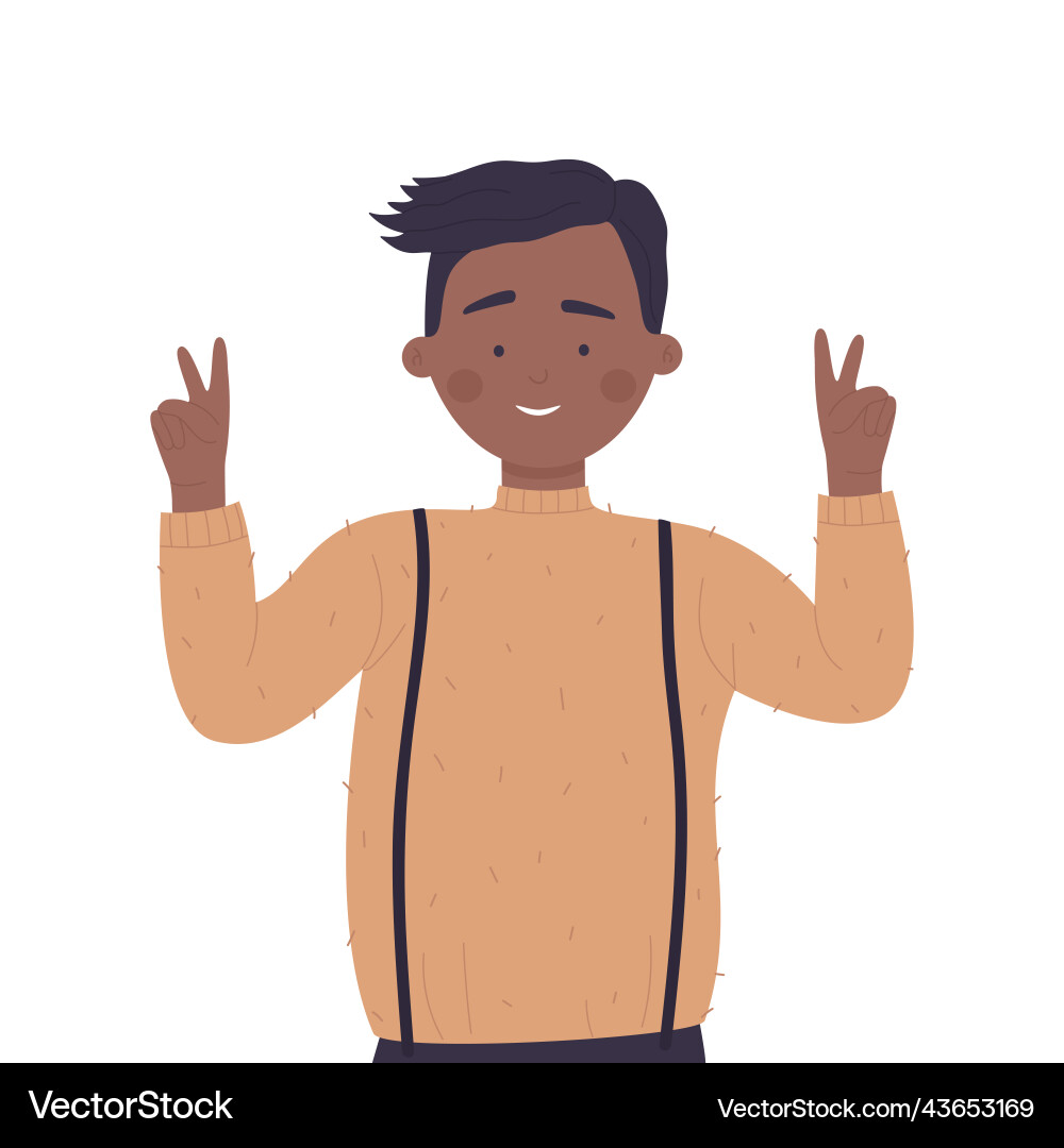 Little boy showing victory sign Royalty Free Vector Image