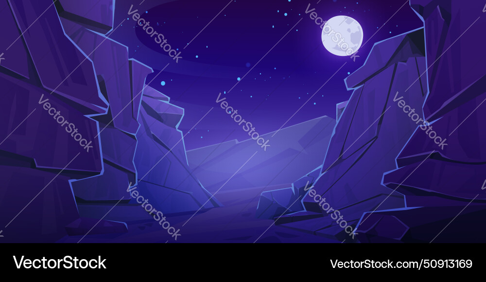 Night landscape with cliff mountain canyon Vector Image
