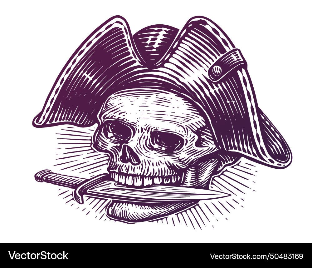 Pirate skull in hat with cutlass teeth Royalty Free Vector